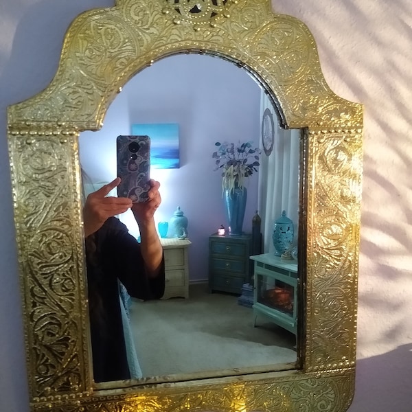 Handmade Engraved Brass Moroccan Mirror - Arched Wall Mirror – Boho ...