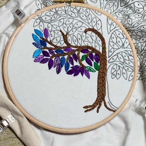 A Year of Tiny Leaves Pre Printed Embroidery Fabric for Hand Embroidery ...