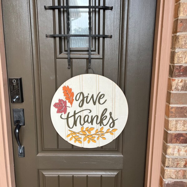Give Thanks Door Sign, Fall Door Hanger, Autumn Fall Leaves, Rustic ...