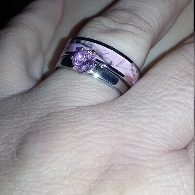 3 Piece His & Her Pink Camo Wedding Ring Set Stainless Steel and ...
