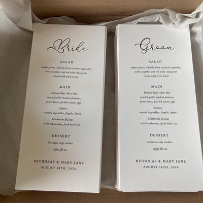 Wedding Menu Cards With Name, Letterpress and Digital Print. Menu Card ...