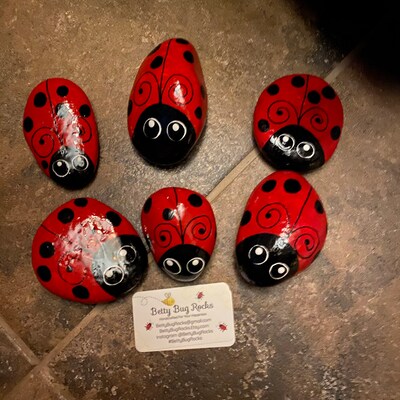 10 Large 3 1/2 to 4 Inch Red Ladybug Rocks, Garden Decor, Ladybug ...