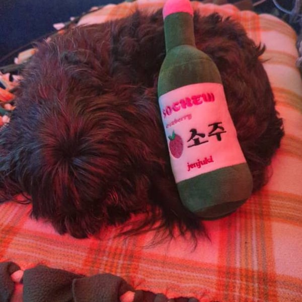 Sochew (soju) Bottle Dog Plush Toys With Squeaker - Strawberry - Grape ...