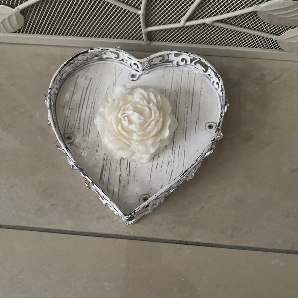 White Metal Shabby Chic Heart Tray, Boudoir, Bedroom Decor, Dressing ...