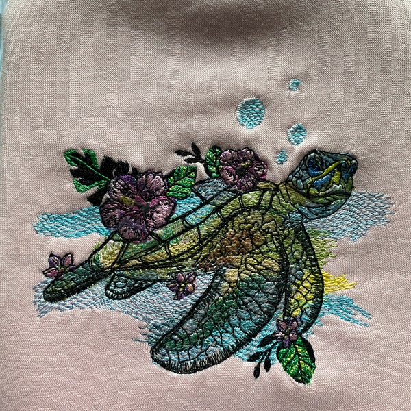 Sea Turtle Embroidery Design, Turtles and Flowers Motifs, Pattern for ...