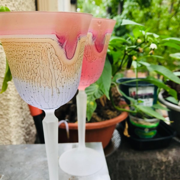 Golden Reddish Pink Long Vintage German Glass Cup 12 Fl Ounce , Romantic Hostess Gifts, Wedding ...