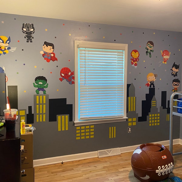 Superhero Wall Decal, Superhero Background, Superhero Fabric, Avengers ...