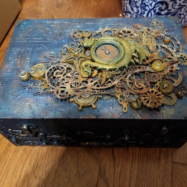 Personalised Steampunk Box, Mixed Media Gift, Customizable Wooden Box ...