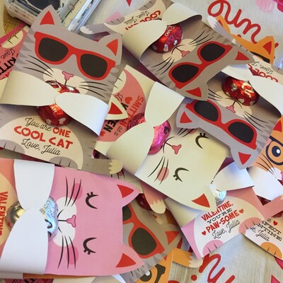 Cat Valentines Candy Huggers Printable Kitten Valentine Cards White Cat ...