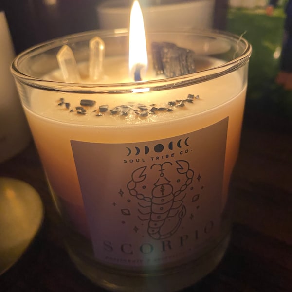 Iridescent Cancer Candle With Crystals for Manifestation. Zodiac Candle ...