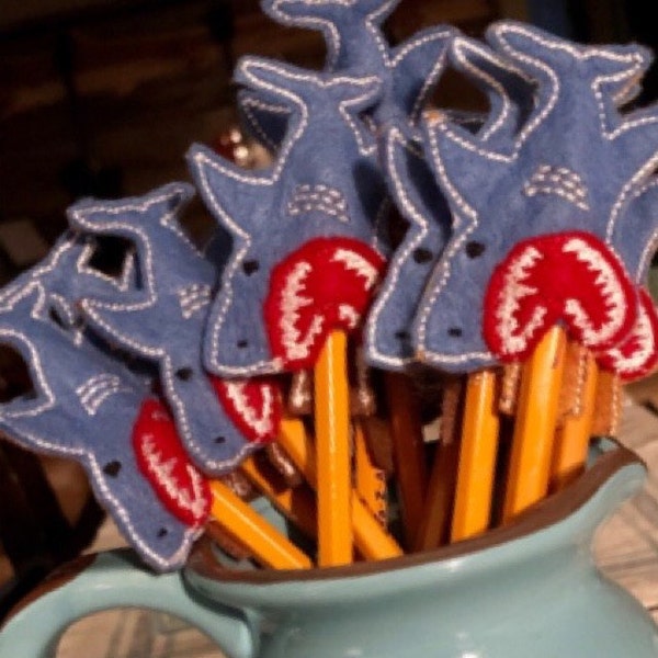 Shark Pencil Topper Embroidery Design, Shark Week, Pencil Topper ...