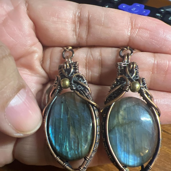 Red Fire Labradorite Pendant Copper Wire Wrapped Pendant Gemstone ...