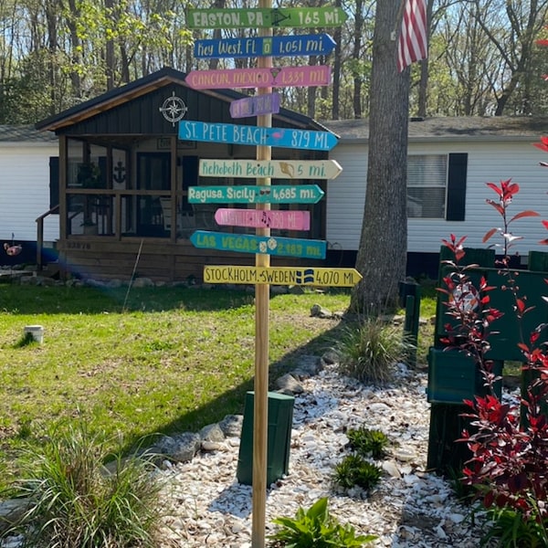 SET OF 10 Directional Wood Arrow Signs, Custom Mile Marker Stake Signs ...