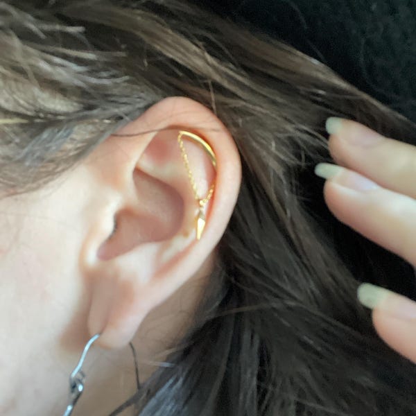 Top Helix Chain Piercing • Hanging Pendulum Helix Earring • Crescent ...