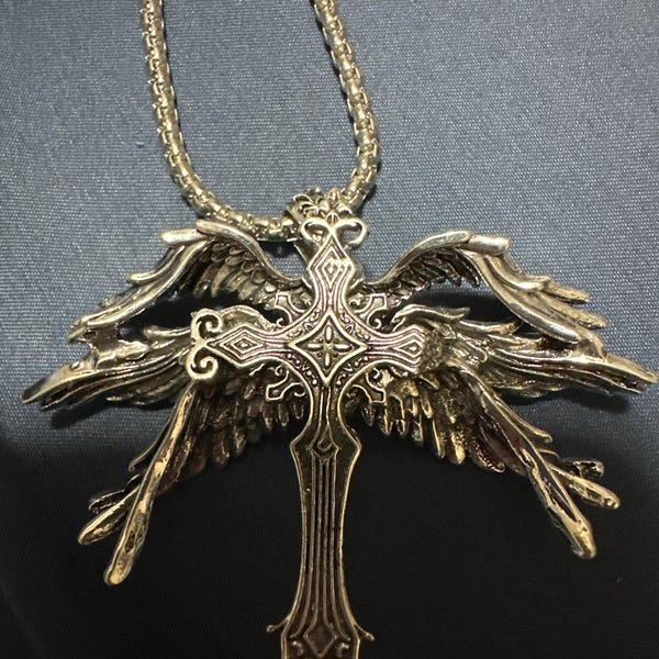 Vivid Angel Wing Cross Necklace , Seraph Cross Pendant , Metal Gothic ...