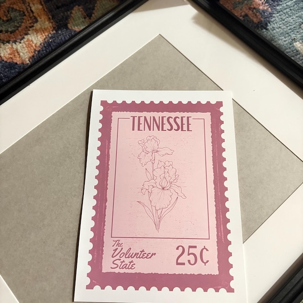 US State Flower, Vintage Stamp Wall Art, Floral Art Decor, Botanical ...