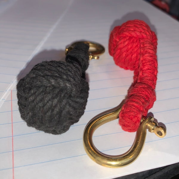 Monkey Fist Rope Knot Key Chain W/ Brass Shackle - 4.5" Long -hand Tied ...