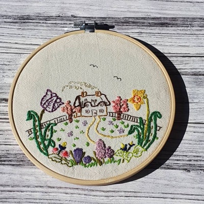 Cottage Garden Hand Embroidery Pattern, Vintage Embroidery, Embroidery ...