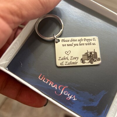 Drive Safe Keychain, Truck Driver Keychain, Custom Trucker Keychain ...