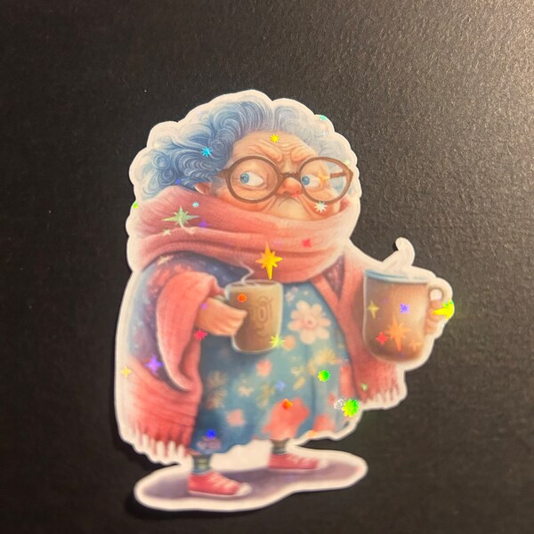 Grumpy Grandma With Coffee Png Clip Art, Funny Mom Clipart PNG ...