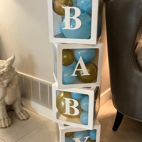 Personalized White Balloon Box Block, Baby Name Balloon Box, Custom ...