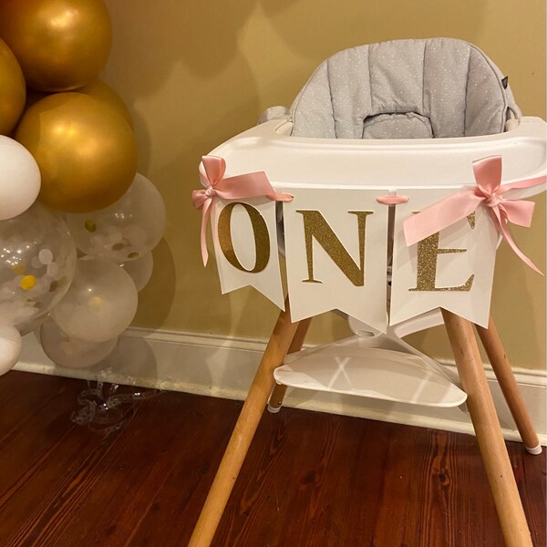 Blush Pink and Gold High Chair Birthday Banner With Bows - Etsy