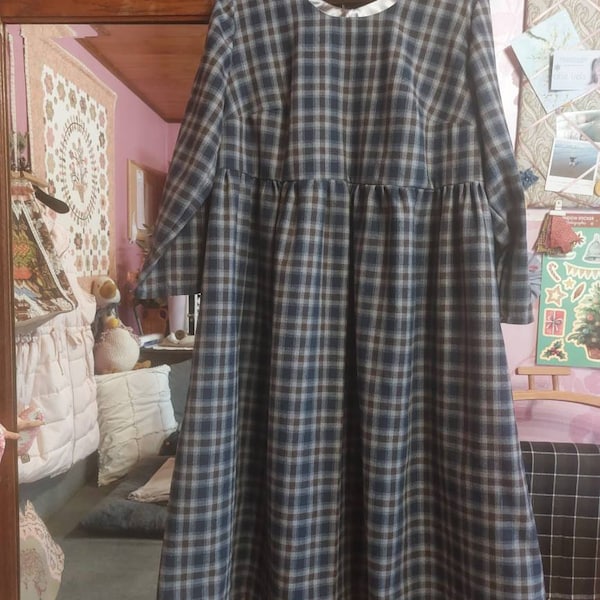 A-line Gathered Waist Dress, Linen Dress, Long Sleeve, Sewing PDF ...