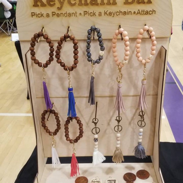 Display Stand for Wristlet Keychains Double Sided With Wood Pendant ...