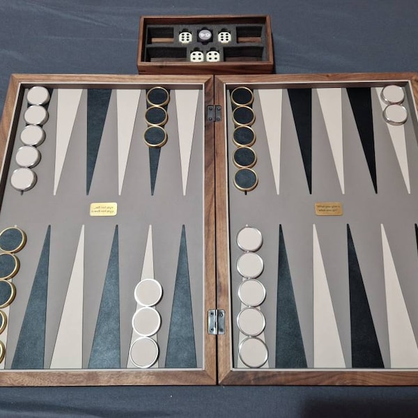 Premium Backgammon Set, Walnut Brass Leather Backgammon Set, Large 14 ...