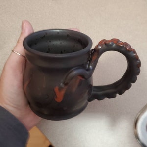 Tentacle Mug in Charcoal Black Glaze With Red Mottled Spots, Made to ...
