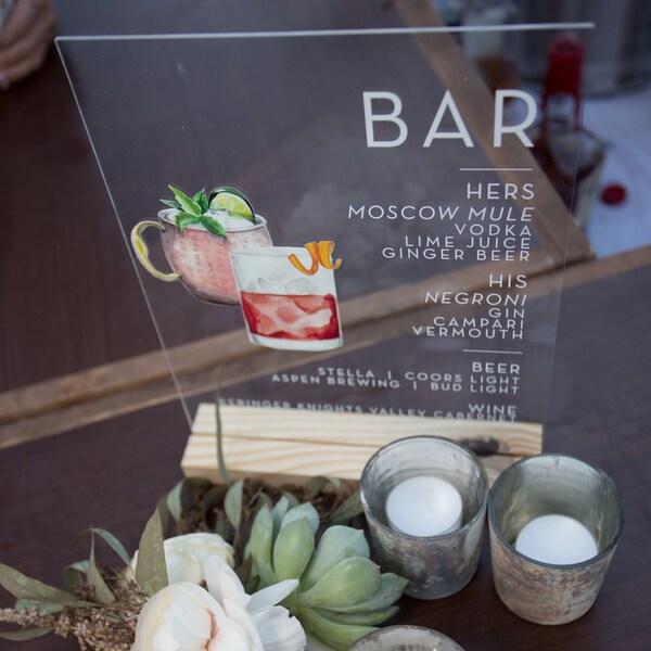 Custom Acrylic Cocktail Menu | Modern Wedding | Floral | Modern ...