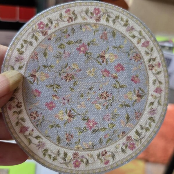 Miniature Blue Floral Round Dollhouse Rug in Sizes for Many Scales - Etsy