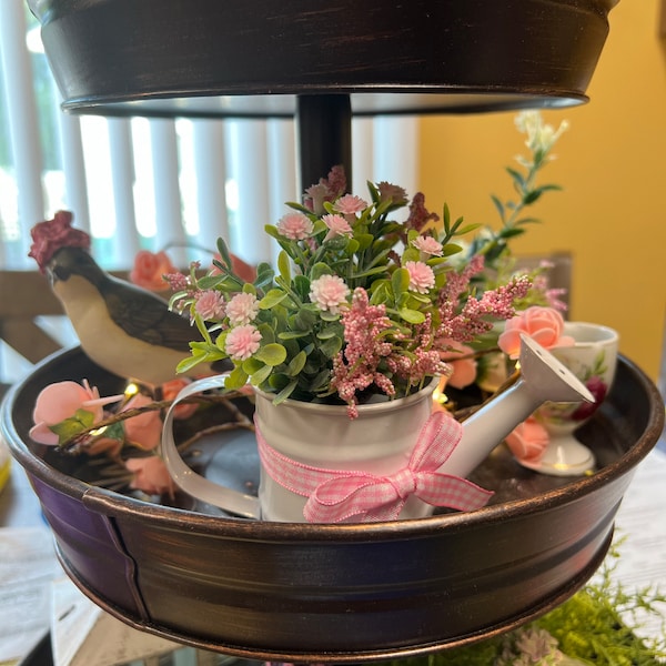 Spring Tiered Tray Decor, Tiered Tray Mini Floral Arrangement, Mini ...