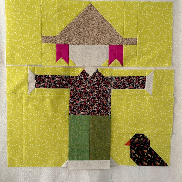 Scarecrow and Crow Fall Autumn Woodland Quilt Block PDF Pattern ...