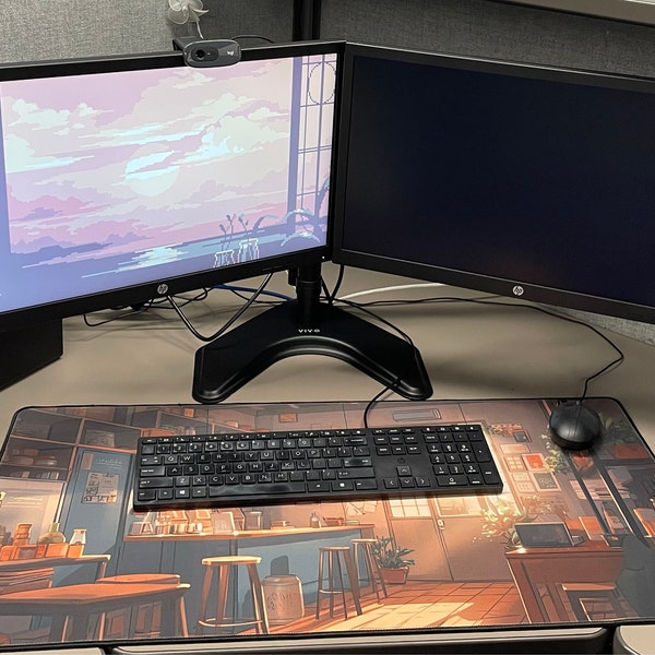 Anime Cafe Desk Mat, Lofi Aesthetic Large Mousepad, Serene Academia ...
