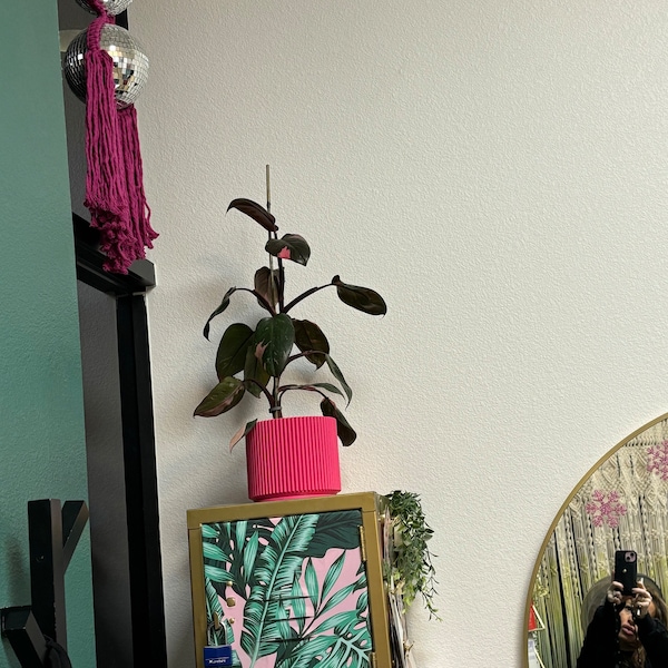 Mid-century Modern Rib Planter Pot With Drainage and Saucer, Unique ...