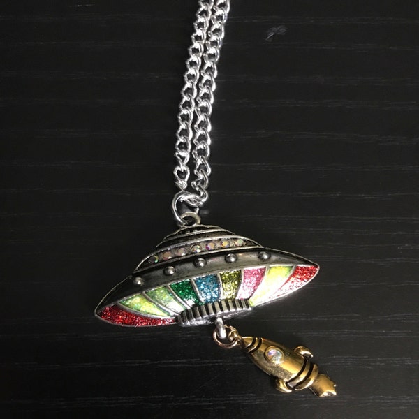UFO Necklace, Space Necklace, Space Jewelry, Glitter UFO, Science ...