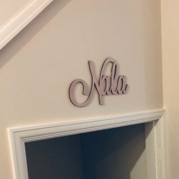 Personalised Script Name Wall Plaque, Wooden Name Rose Gold, Silver ...