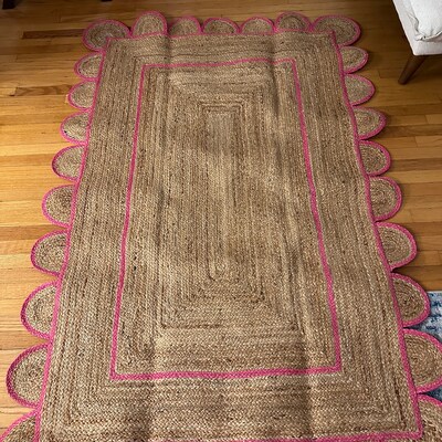 Braided Scalloped Jute Rug Pink Scallop Rug Boho Rug - Etsy