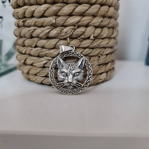 Magic Cat Pentagram Pendant STERLING SILVER 925 Witch's Cat Magical ...