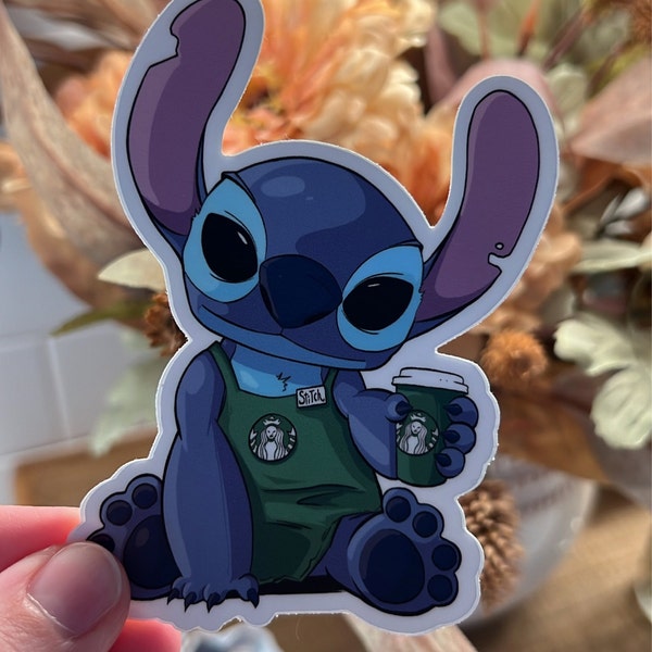 Stitch Coffee Time Sticker/decal - Weatherproof and Water Resistant for ...