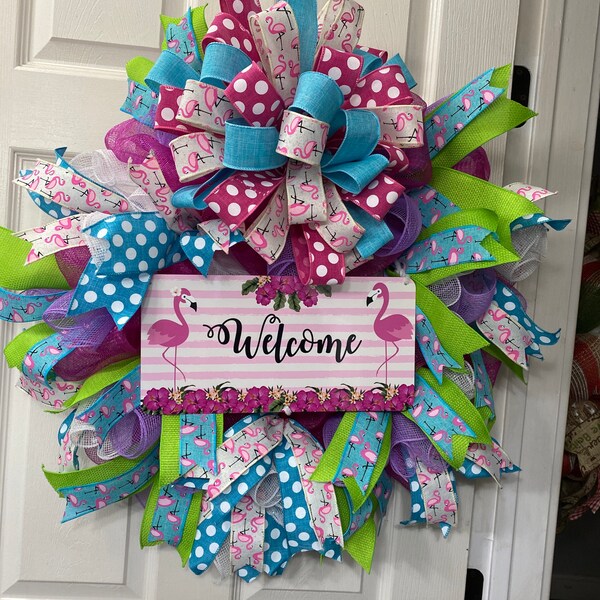 Flamingo Welcome_wreath Sign - Etsy