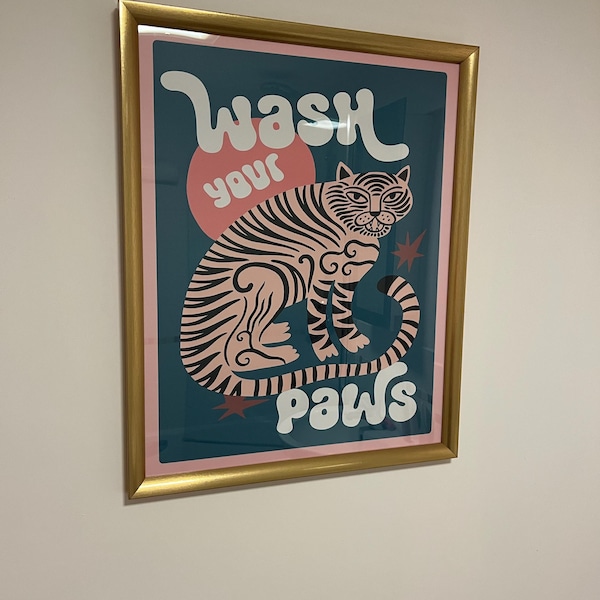 Tiger Wash Your Paws Bathroom Print, Fun Toilet Wall Art, Funny Poster ...