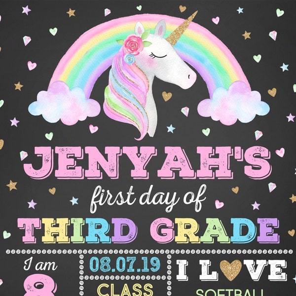 Unicorn First Day of School Sign, Rainbow First Day of School Sign ...