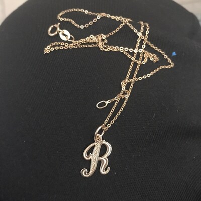 14K Solid Gold Pendant Initial Letter Charm A-Z Necklace With or ...