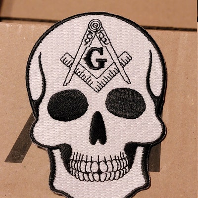 MASONIC SKULL PATCH Iron-on Embroidered Applique Freemason Mason Square ...