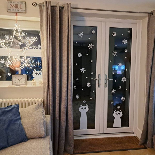 Christmas Cat Window Sticker Pack, Snowflakes Window Stickers Pack ...