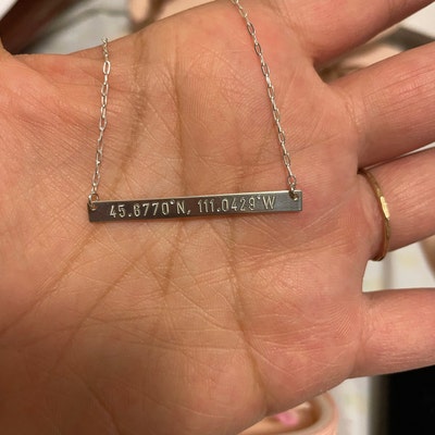 Custom Coordinates Necklace, Engraved Coordinates Bar Necklace ...
