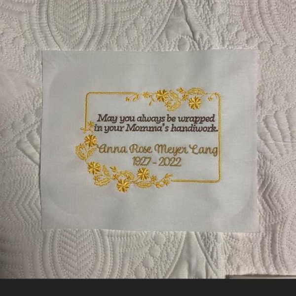 Custom Embroidered Floral Quilt Label | Embroidered Wedding Quilt Label ...