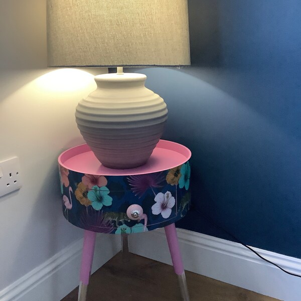 Round Bedside Table Pink and Navy. Colourful Cute Design, Fully ...